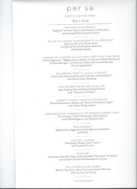 Chris Suhr's Menu Collection: PER SE, NEW YORK, 2009.