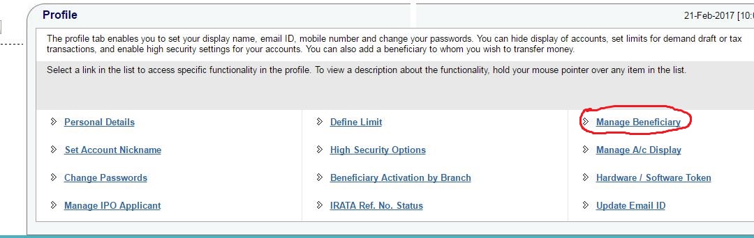 How to add beneficiary to SBI account for fund transfer.