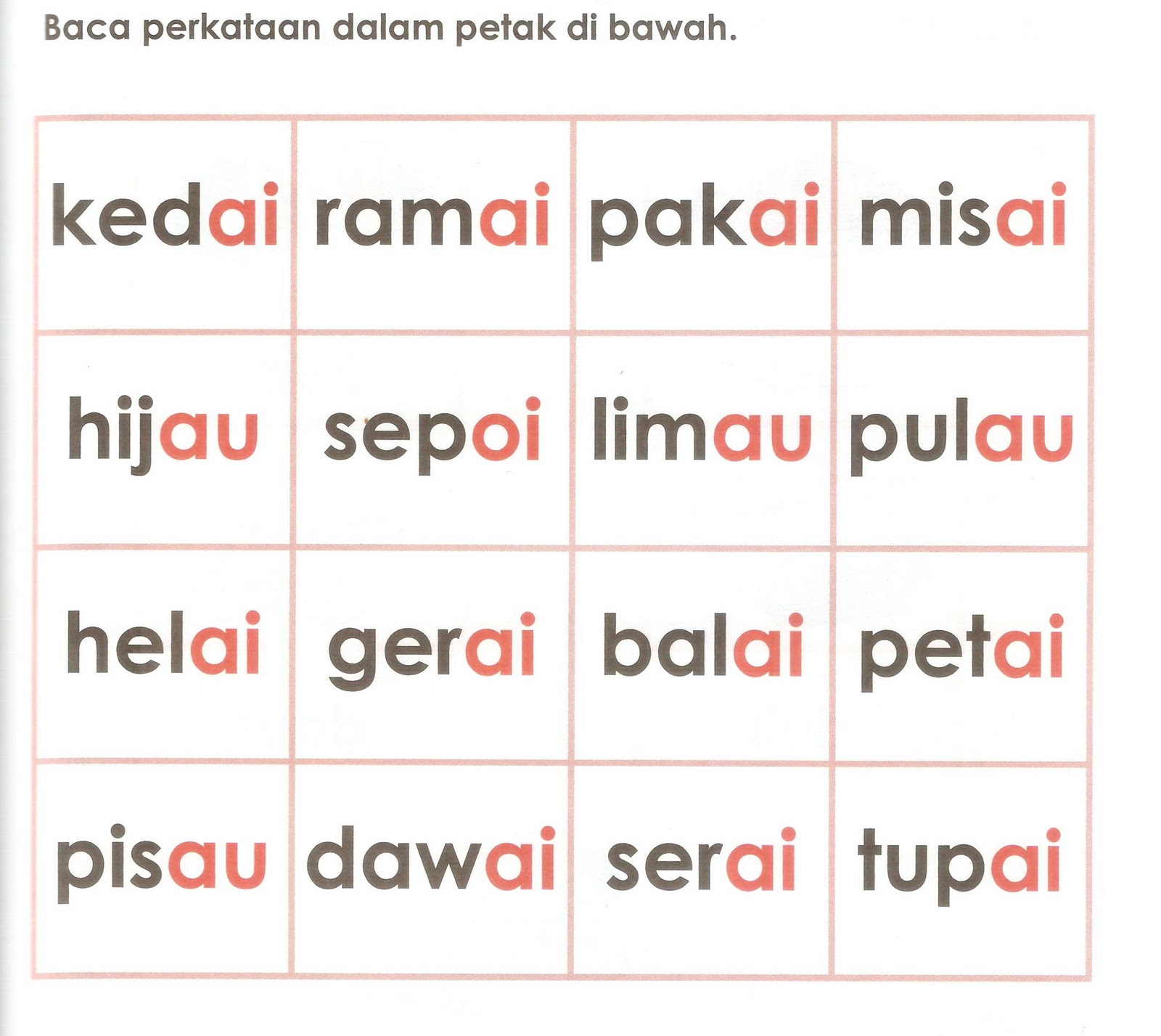 Bahasa Malaysia Tahun Satu: Membaca Perkataan Yang Mengandungi Vakol ...