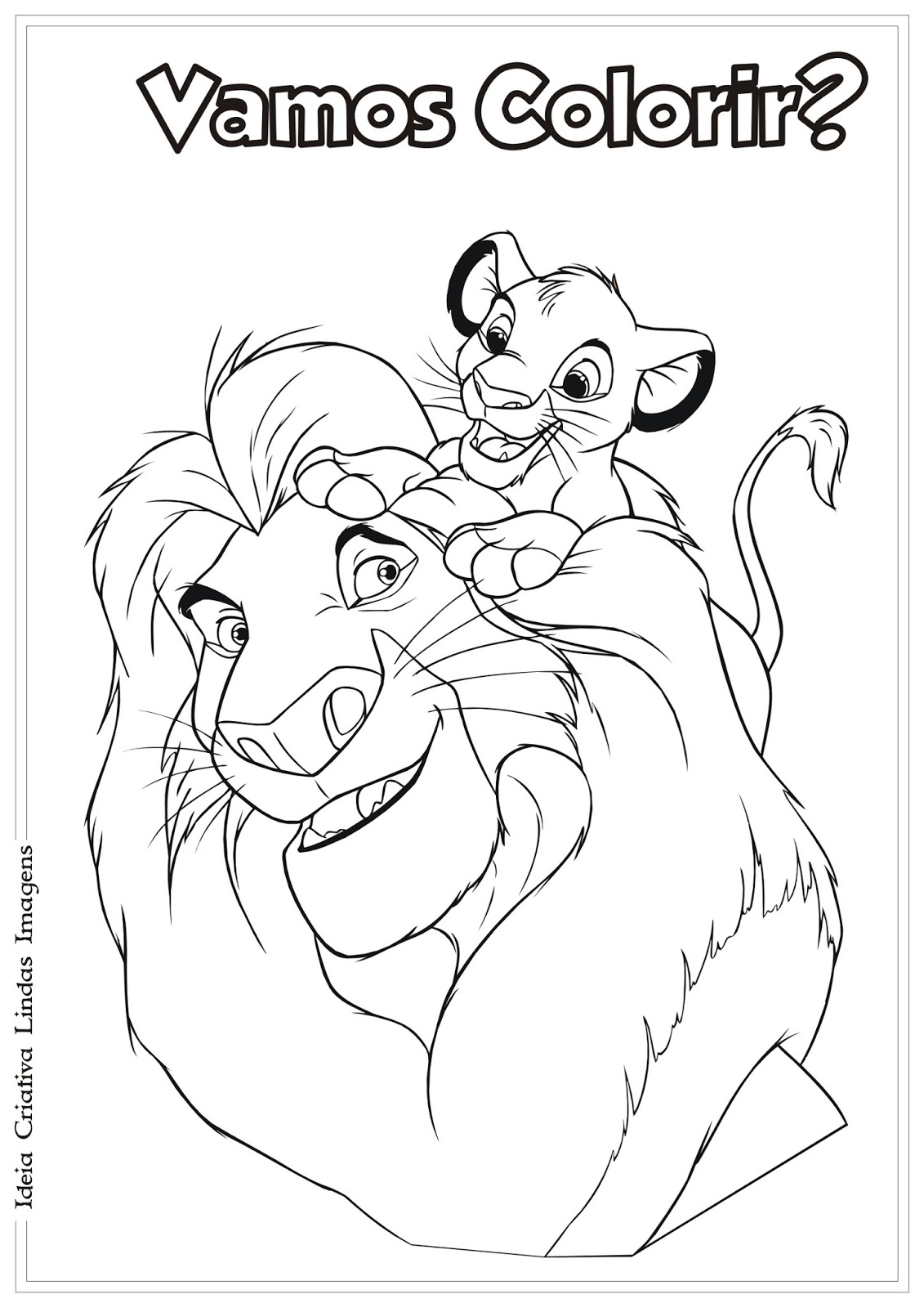 Desenho do Rei Leão e Simba para colorir