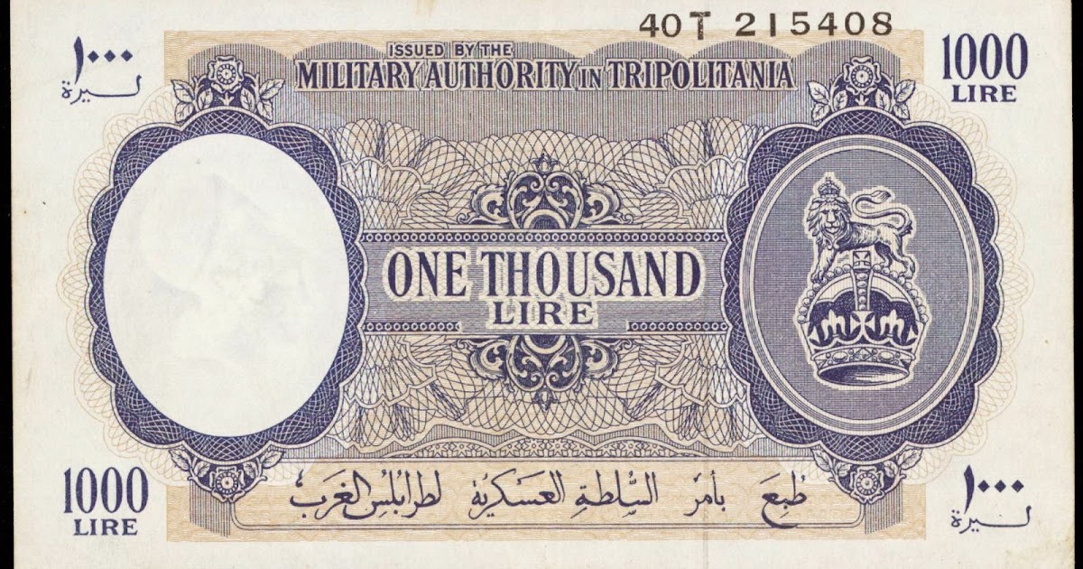 Libya 1000 Lire Note 1943 Military Authority in Tripolitania|World ...