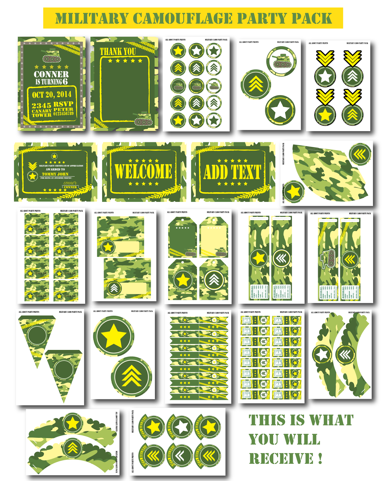 All About Party Prints: Camouflage Army Party pack printables