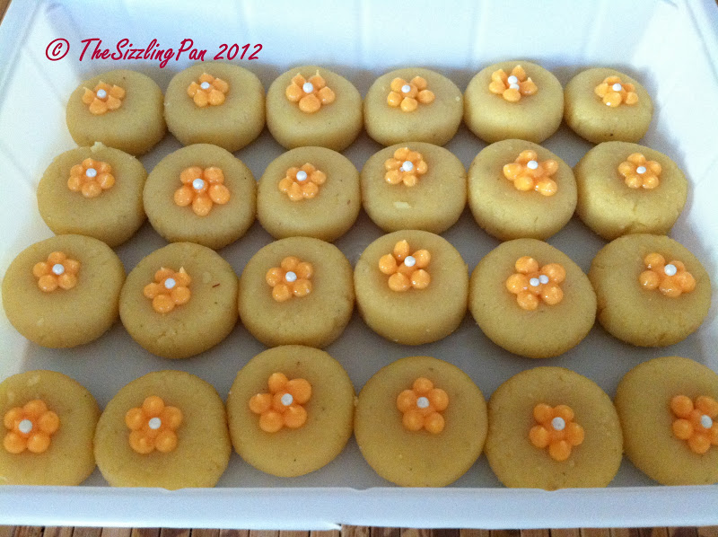 The Sizzling Pan: "Treats for Diwali"- Pedha with Flower icing