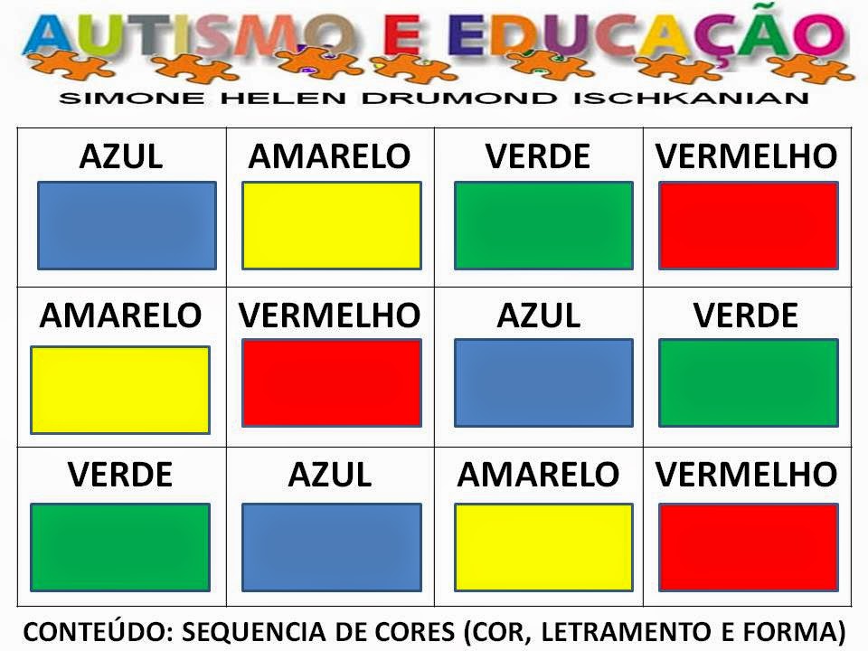 Simone Helen Drumond : AUTISMO: FICHAS DAS CORES, FORMAS E LETRAMENTO 1