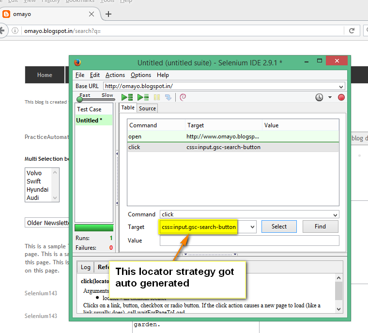 Selenium By Arun Using Click Command In Selenium Ide For Clicking A