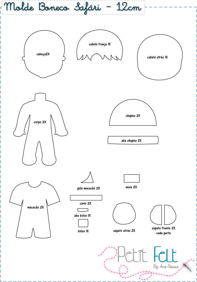 ARTE COM QUIANE - Paps e Moldes de Artesanato : molde boneco safari 25 cm