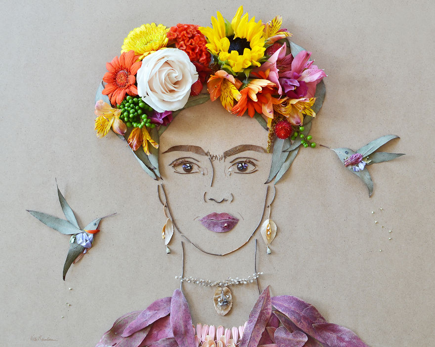 intricate portraits made from twigs and flowers ~ Art Craft Gift Ideas