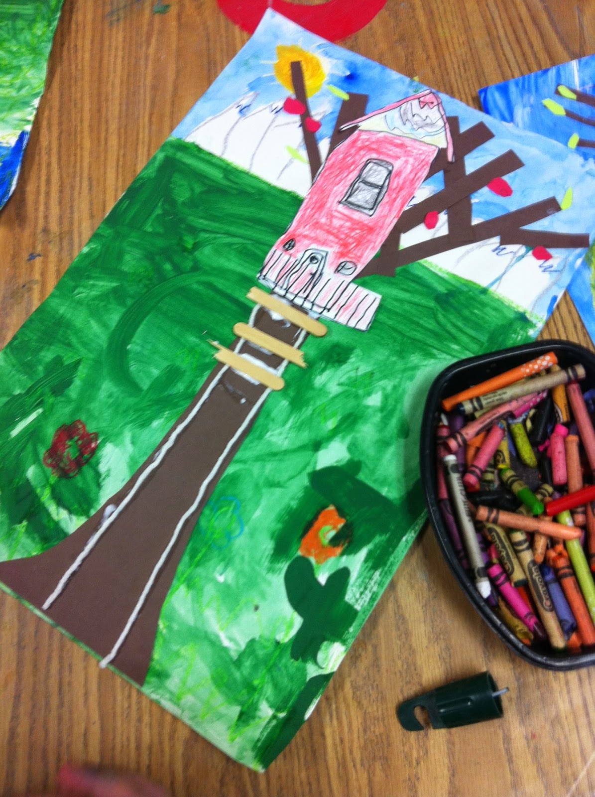 ChumleyScobey Art Room: Mixed Media Treehouse Collage with 1st Grade