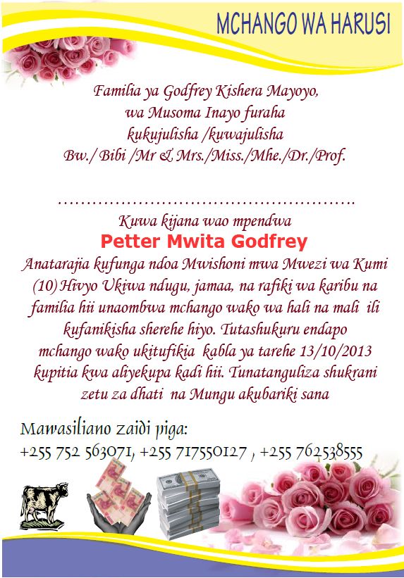 MATOKEO PUBLISHERS: KWA KADI ZA HARUSI NA MATUKIO MENGINE MBALIMBALI