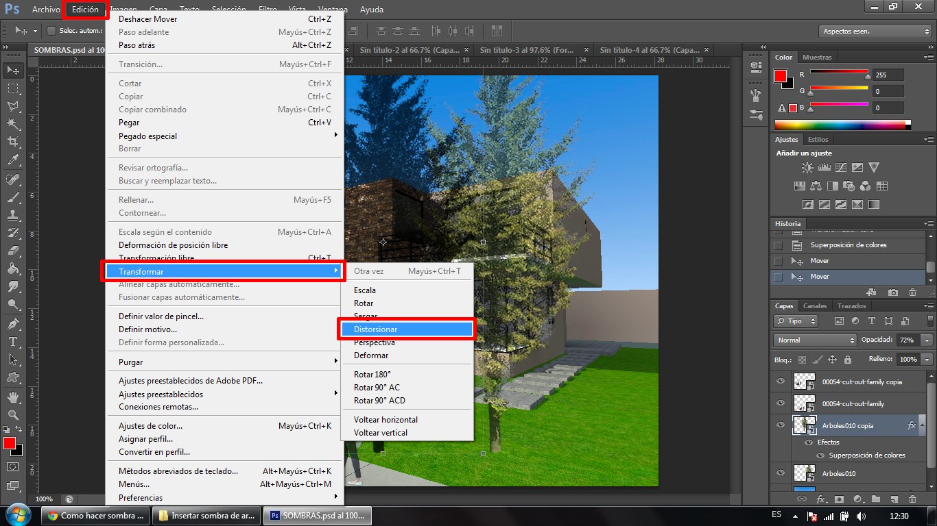 Añadir sombra a árboles/personas/objetos en un render con PHOTOSHOP ...
