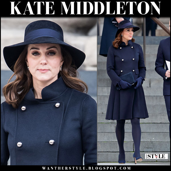 Kate Middleton in dark navy coat and navy suede pumps in London on ...