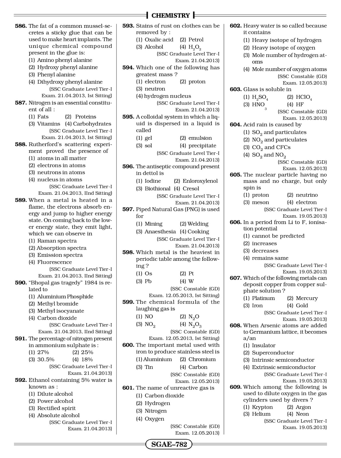 RRB NTPC / RRB JE / CDS / SSC - CHEMISTRY - TOP 933 MCQS