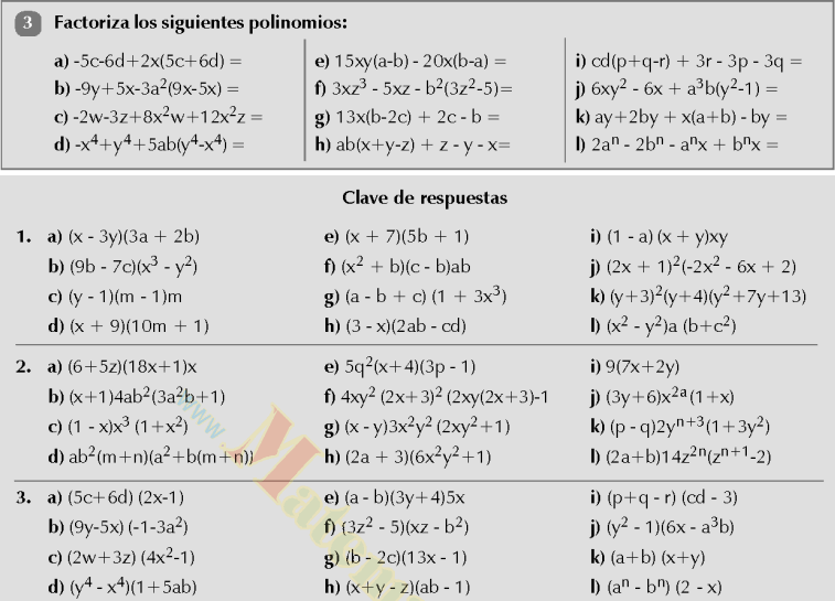 FACTOR COMUN POLINOMIO EJEMPLOS Y EJERCICIOS RESUELTOS DE FACTORIZACION