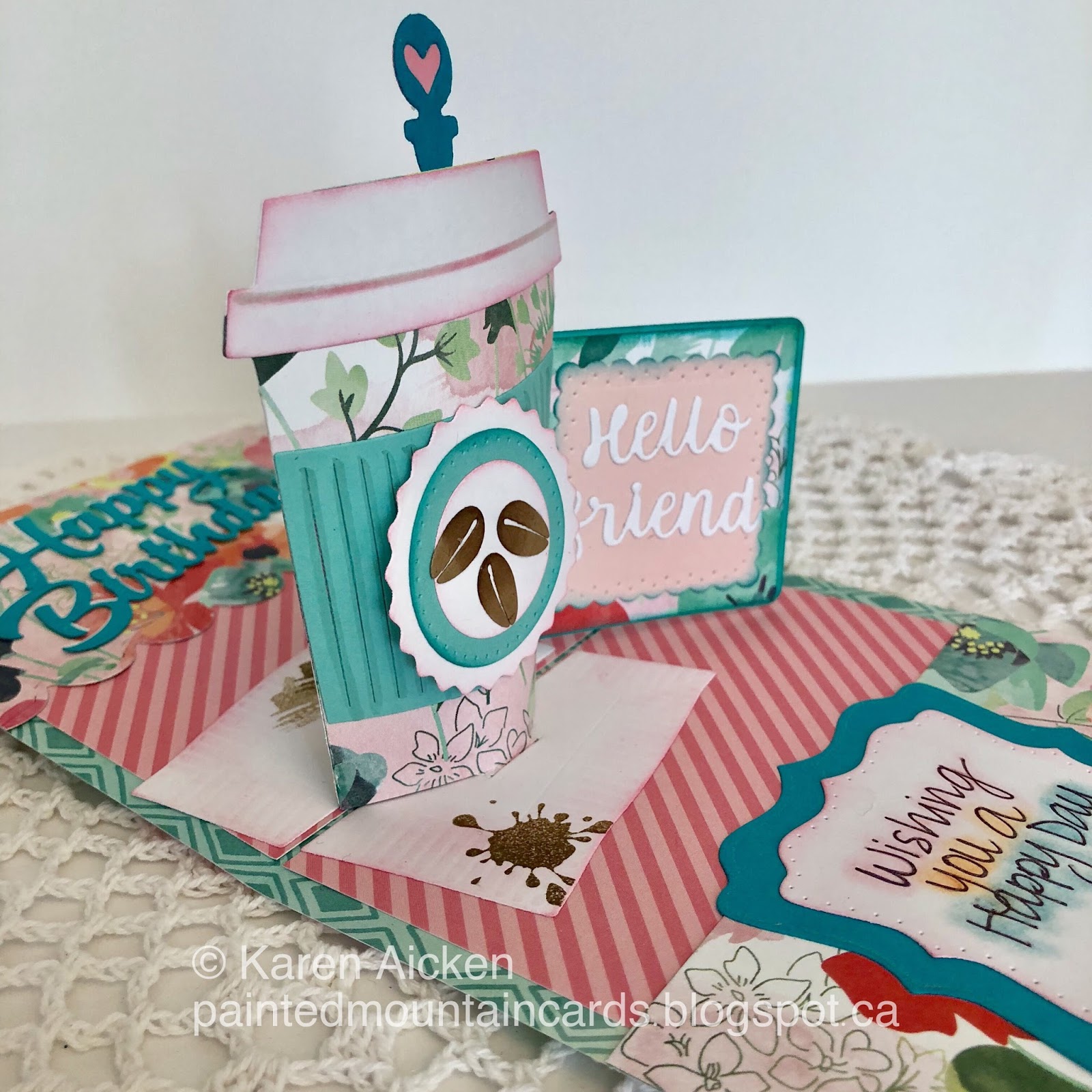 Painted Mountain Cards: Hello Friend Coffee Cup Pop-Up
