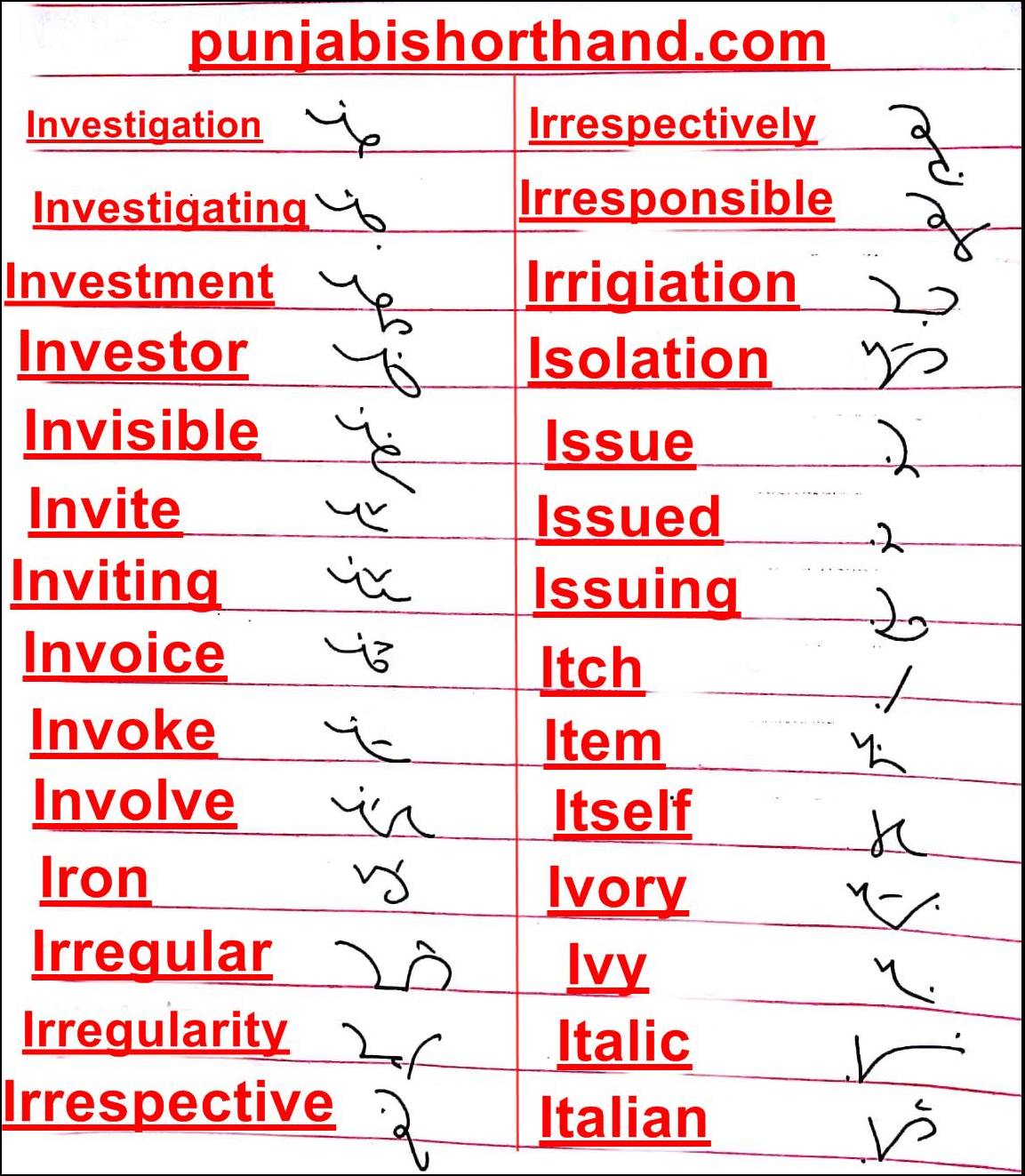 English Shorthand Alphabet Pitman [ I ] Outlines