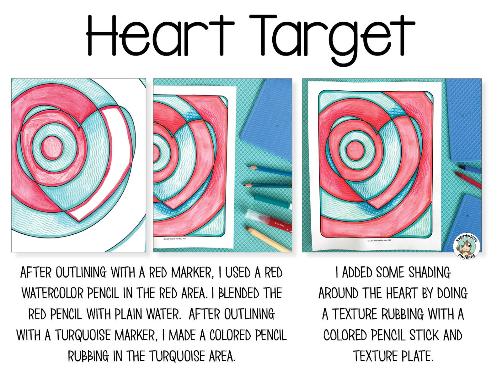 Op Art Heart Art Techniques - Expressive Monkey