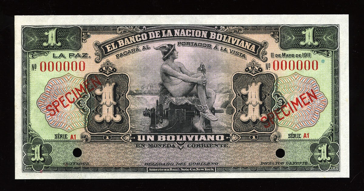 Bolivia $1 Bolivian Boliviano banknote 1911 Mercury|World Banknotes ...