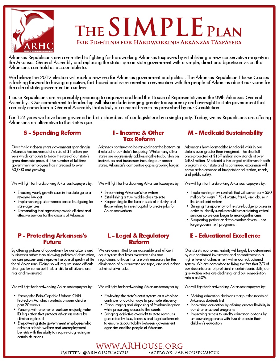 ARRA News Service: Arkansas House Republicans Introduce The SIMPLE Plan ARRA News Service: Arkansas House Republicans Introduce The SIMPLE Plan