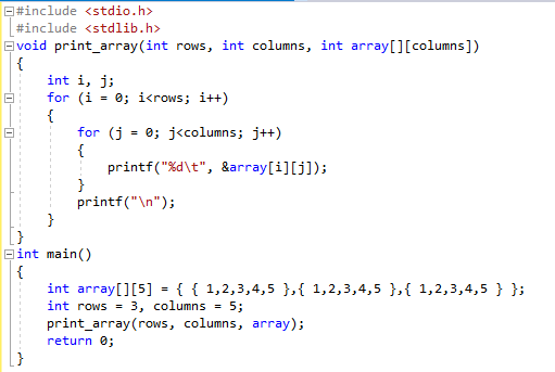 Passing 2D arrays in C
