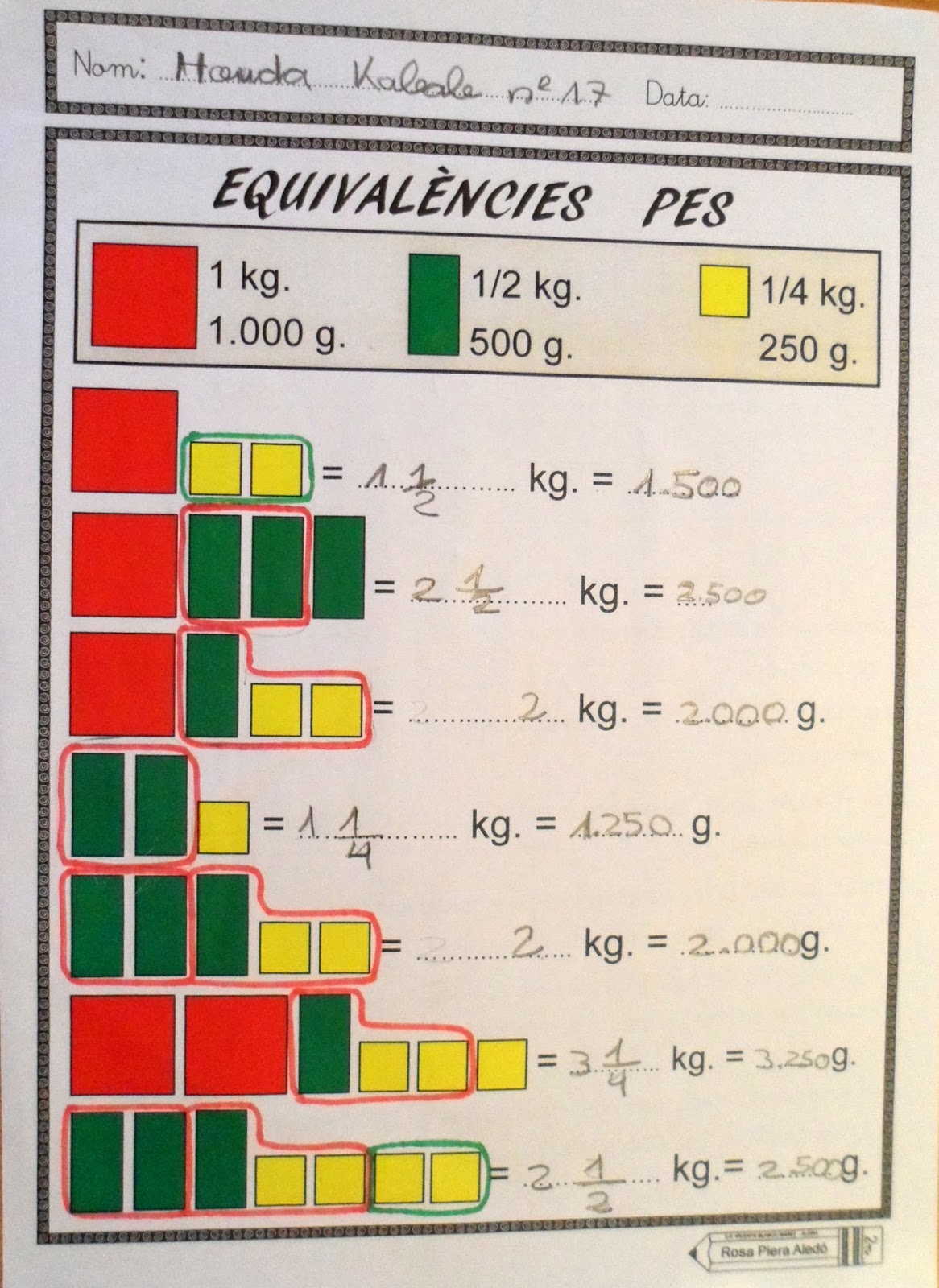 EXPLORADORS DE PRIMER: Equivalències amb unitats de pes EXPLORADORS DE PRIMER: Equivalències amb unitats de pes