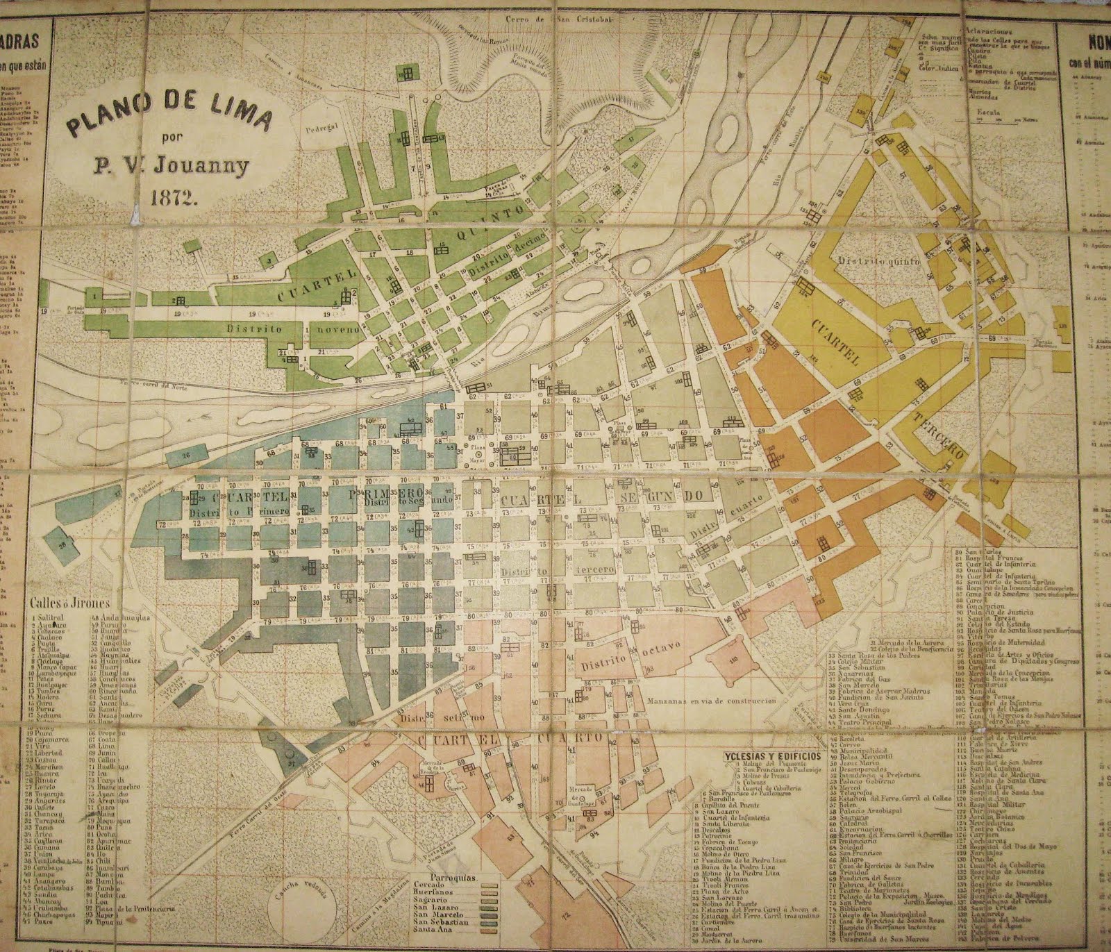 Planos de Lima - Perú en el Siglo XIX: P.V. Jouanny - Año 1872