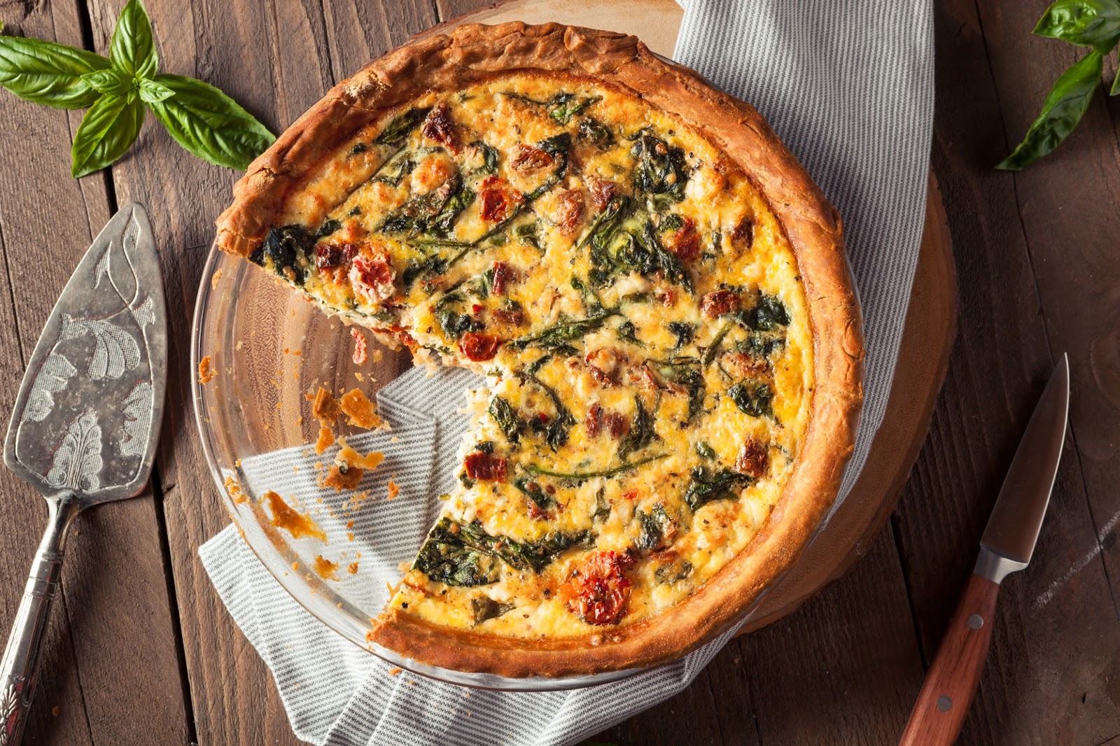 Bacon Cheddar Spinach Quiche w/ EVOO Crust