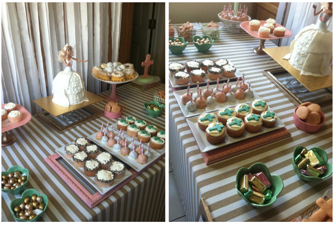 Home Confetti: MINT, GOLD AND PINK FIRST COMMUNION DESSERT TABLE