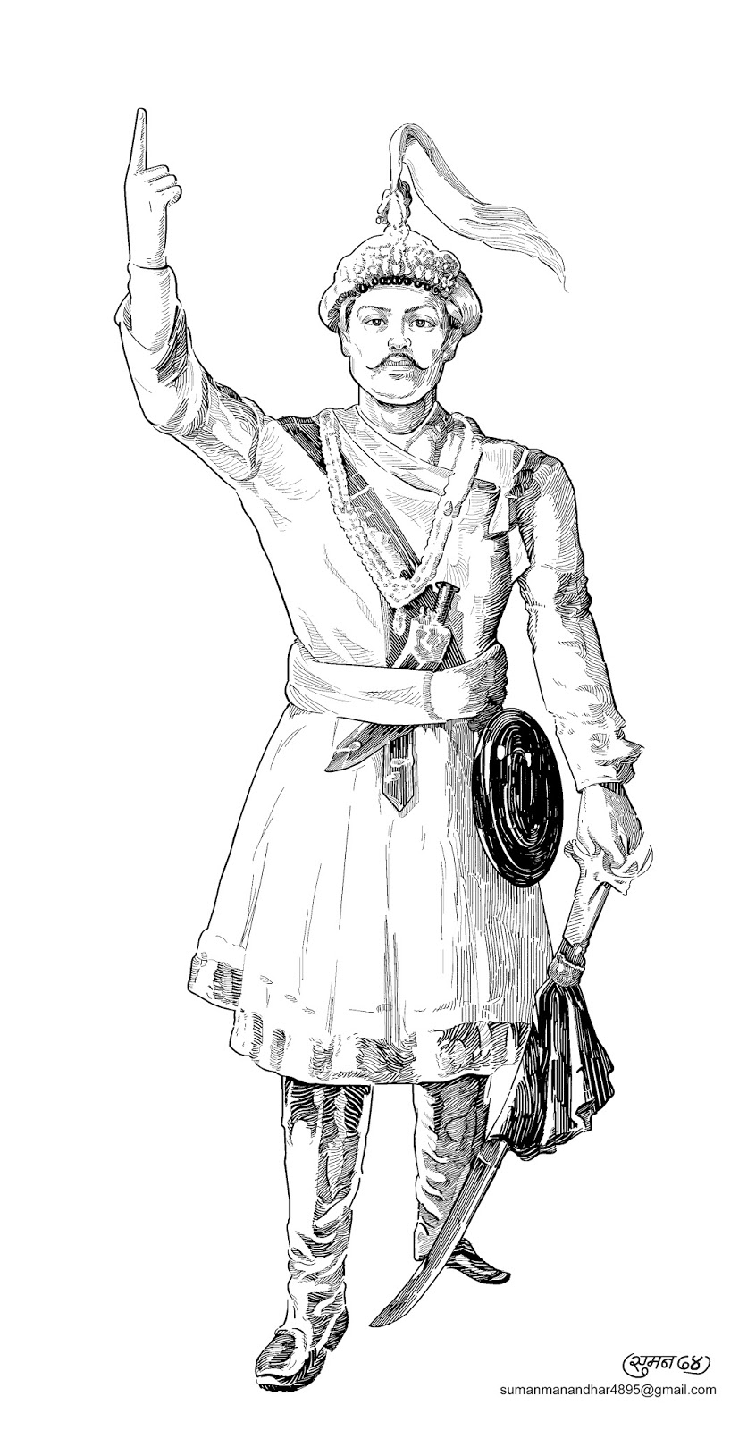 Suman Manandhar's Creation : Prithvi Narayan Shah art painting ...