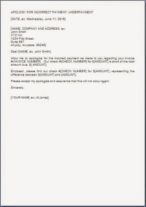 Apology Letter for Underpayment