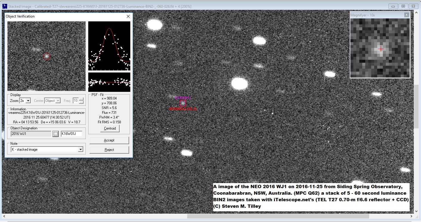 Lagniappe Observing: The NEO 2016 WJ1 on 2016-11-25 from Siding Spring ...