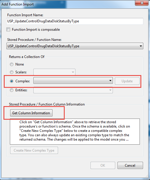 The Function Import Dbentities Cannot Be Executed Because It Is Not Mapped To A Store Function