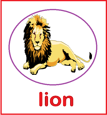 Kindergarten Worksheets: Animal Flashcards - Lion