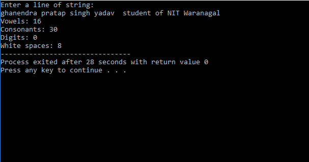C Program For Find Number Of Vowels Consonants Digits And White Space