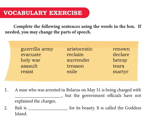 Complete the follow sentence using the words in the box.
