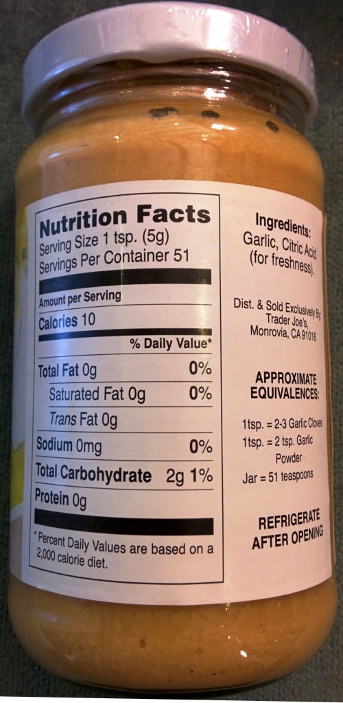 Trader Joe's Nutrition Labels: Trader Joe's Crushed Garlic