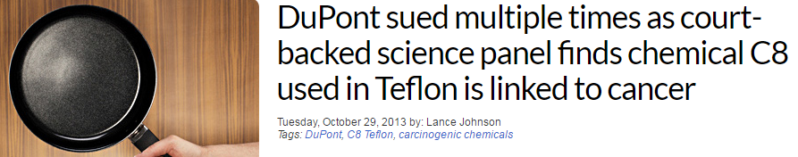 테프론(Teflon)에 쓰인 퍼플루오로옥탄산 암모늄염(C8)이 암과 관련이 있음이 법원이 구성한 과학자단에서 밝혀짐에 따라 ...