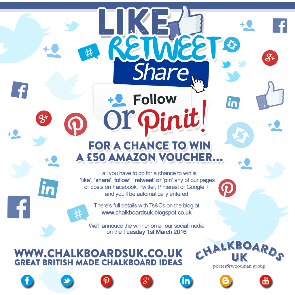 Like, Retweet, Share, Follow or Pin for a chance to WIN! - Chalkboards UK