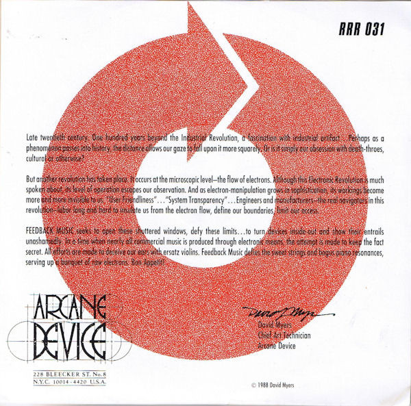 WET DREAMS: ARCANE DEVICE - IMPROVISATIONS FOR FEEDBACK (RRRECORDS ...