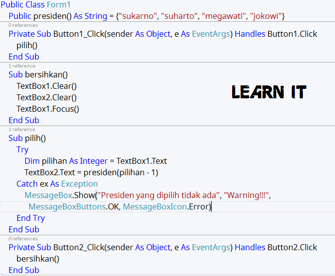 LIT (Learn IT): Membuat Array Pada Visual Basic LIT (Learn IT): Membuat Array Pada Visual Basic