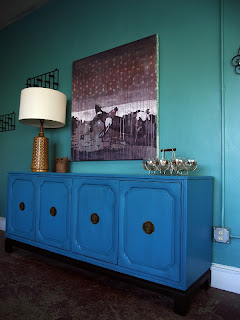 Vintage Ground: Vintage Teal Distressed Media Stand / Buffet / Sideboard