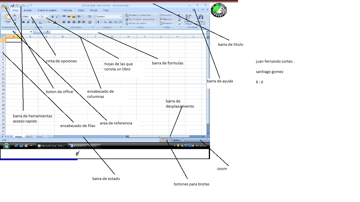 computadores : partes de la ventana de excel