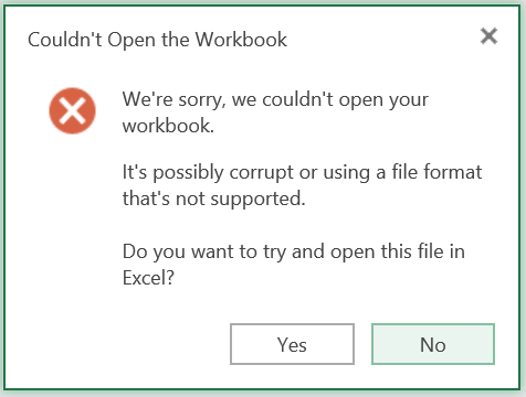 Excel Online error - we are sorry we couldn't open your workbook it is ...