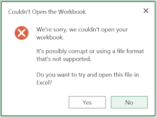 Excel Online error - we are sorry we couldn't open your workbook it is possibly corrupt or using ...