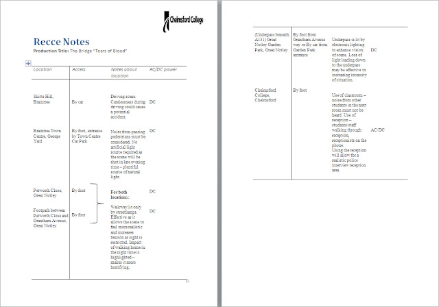 Eleanor Huggan: A2 Media Coursework: Recce Notes