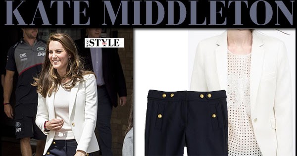 Kate Middleton in white blazer and navy cropped sailor pants in London ...