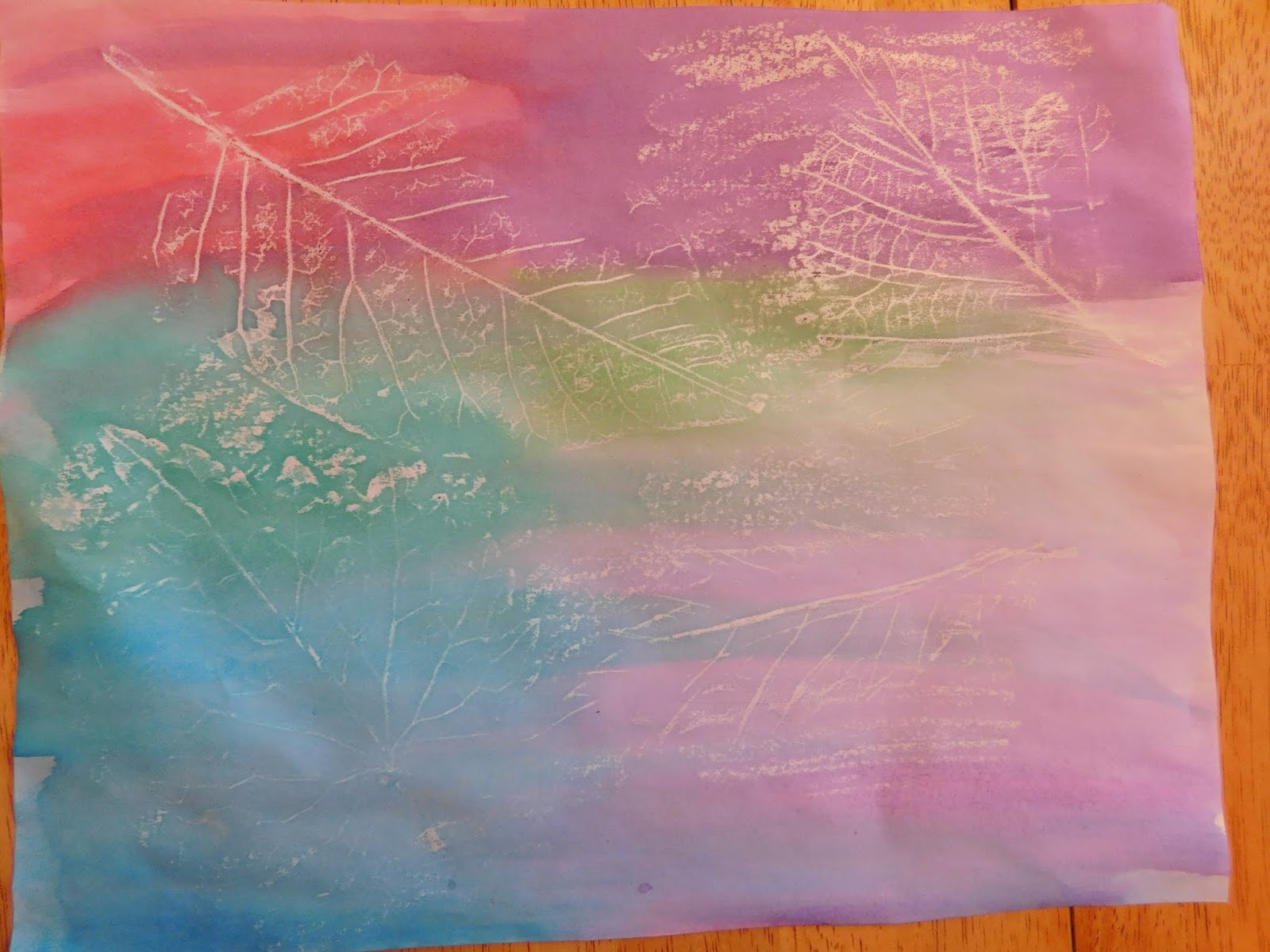 Wax Resist Leaf Rubbing Paintings