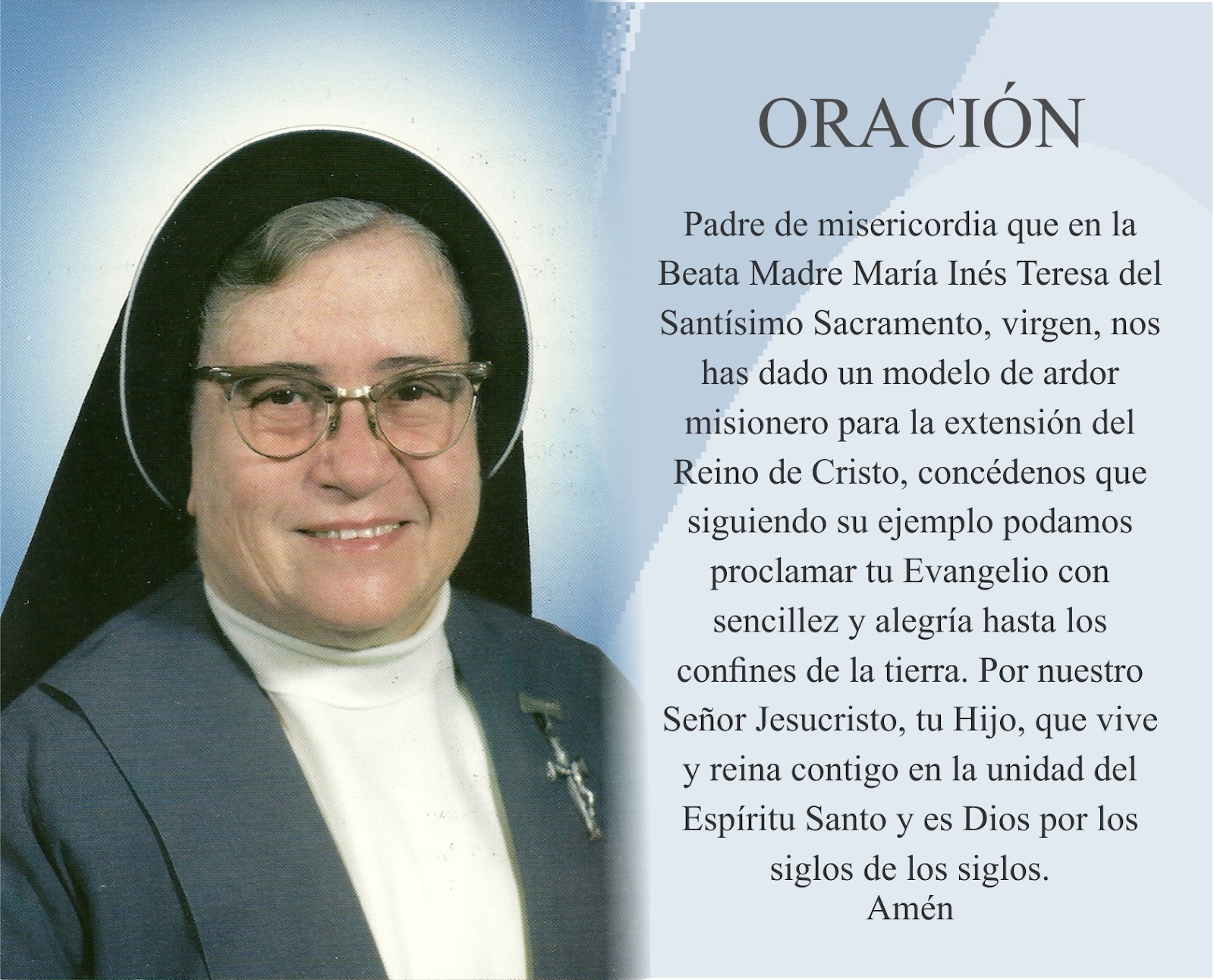 TARJETAS Y ORACIONES CATOLICAS: ORACIÓN MADRE MARÍA INÉS DEL SANTÍSIMO ...