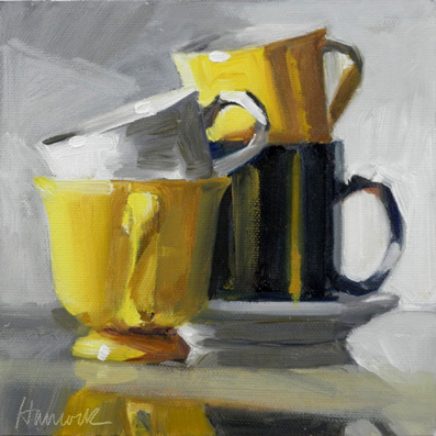 Gretchen Hancock's Paintings: Yellow Cup Stack on Glass