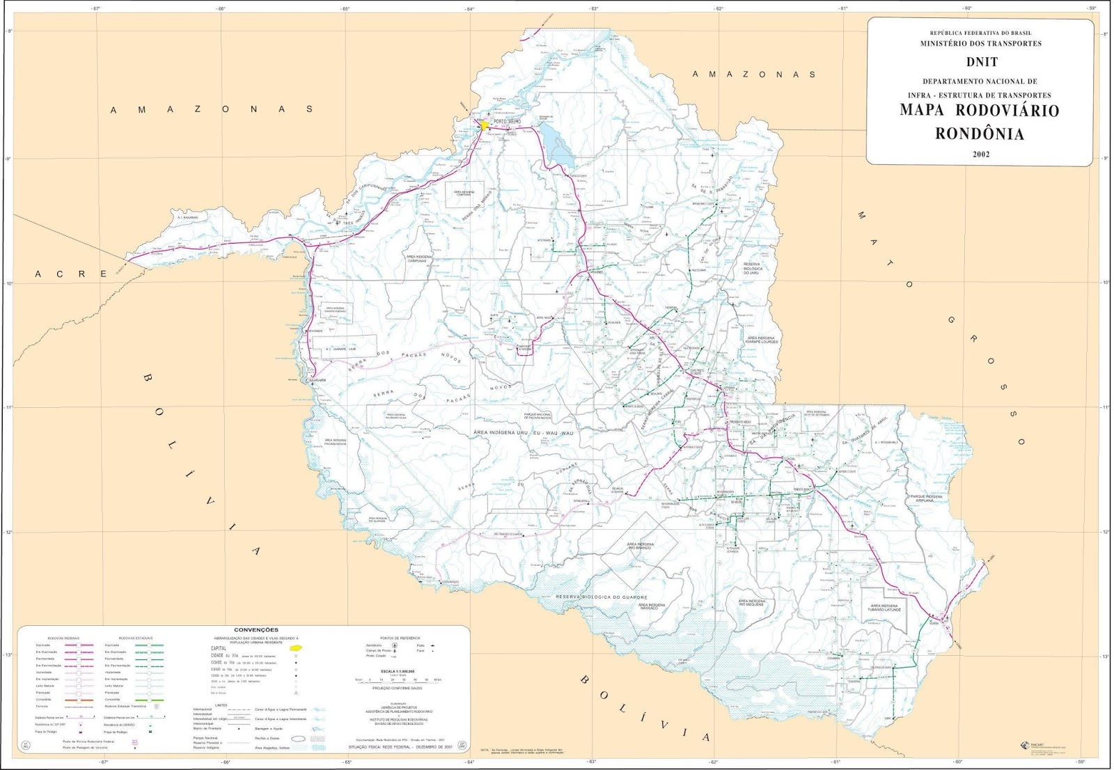 Mapa Rodoviário de Rondônia - Geografia Total™