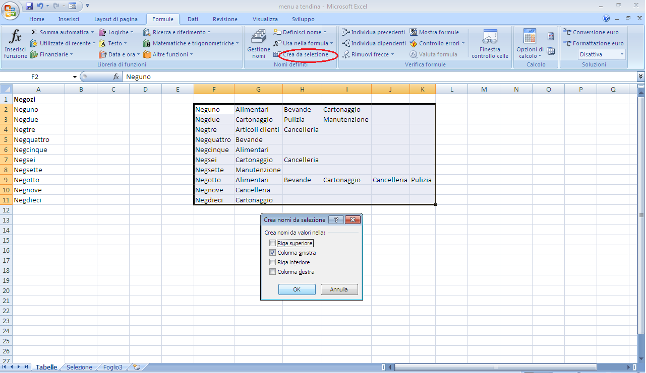 Excellent!: Menu a tendina dinamico (Convalida dati, Funzione INDIRETTO)